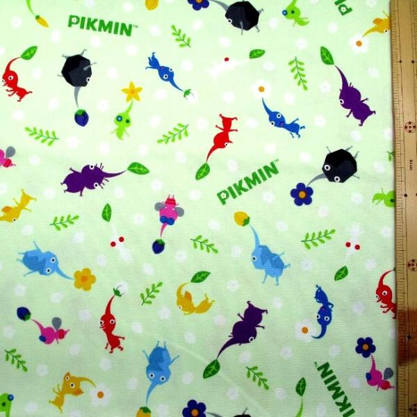 キャラクター 生地 布 ピクミン （ 薄グリーン系 ) 柄番号1（ 2024 )　 オックス （ 綿100％ ) 生地幅−約108cm  g-3046-1b-kk-7860給食袋、体操服入れ、お弁当入れ、コップ袋、巾着袋、スマホケース、移動...