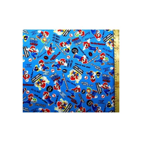 キャラクター 生地 布 スーパーマリオ（ブルー）柄番号２０（ 2018 - 2019 ) G-9907-1b-kk-5467給食袋、体操服入れ、お弁当入れ、コップ袋、巾着袋、スマホケース、移動ポケット、ティシュケース入れ、ランチョンマット、...