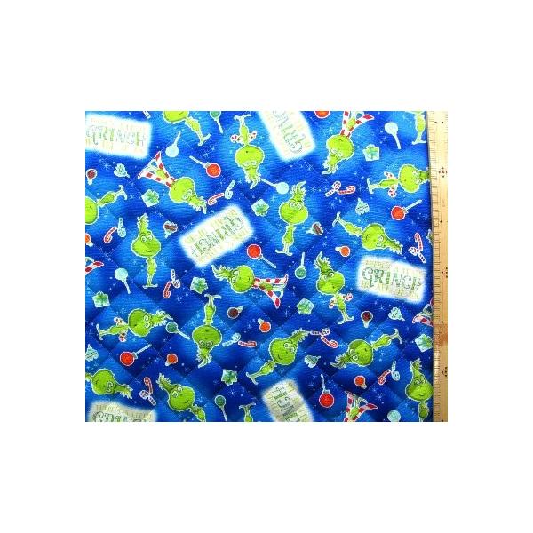 Ｑ キャラクター キルティング 生地 ・ グリンチ（Dr.Seuss'The Grinch）（紺）（ 2018-2019) GQ-4159-1A-kq-4397 キルティング生地ー中綿の入った生地です。（裏地はシーチングの生成）●表示されて...