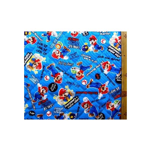 Ｑ キャラクター キルティング 生地 スーパーマリオ（ブルー）＃２０（ 2018 - 2019 ) GQ-9907-1b-kq-4267キルティング生地ー中綿の入った生地です。（裏地はシーチングの生成）●表示されてます価格は、生地幅×10ｃ...