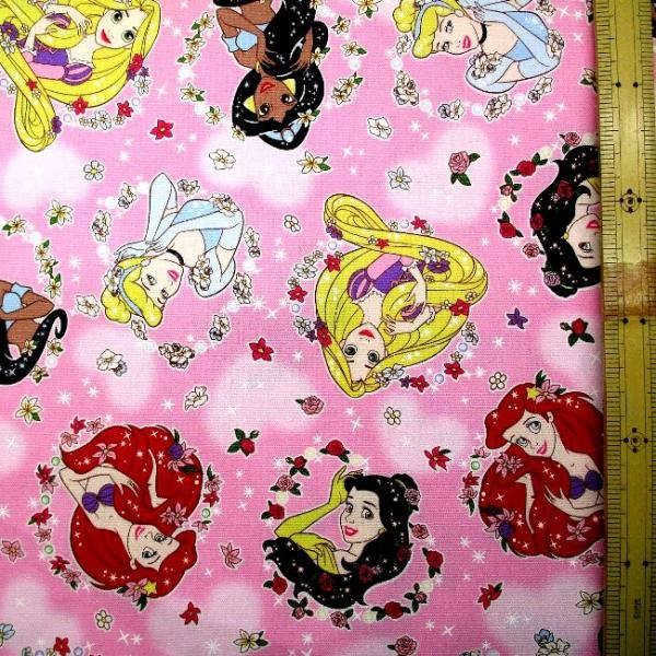 キャラクター 生地 布  ディズニー プリンセス （ ピンク系 ) 柄番号94 （ 2026 ) クラフトシリーズ オックス （ 綿100％ ) 生地幅−約108cm gr-1153-1a-kk-8179給食袋、体操服入れ、お弁当入れ、コッ...