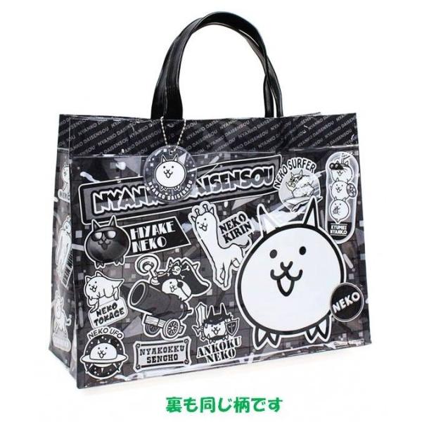 ◇キャラクター ビニール バック トート  にゃんこ大戦争（ 黒系 ) （ 約26×34×マチ12ｃｍ )＜◆メール便で折りたたんでの発送となります＞pub-FST-143522-26-019サイズがありますのでよくお確かめください。（ ビ...