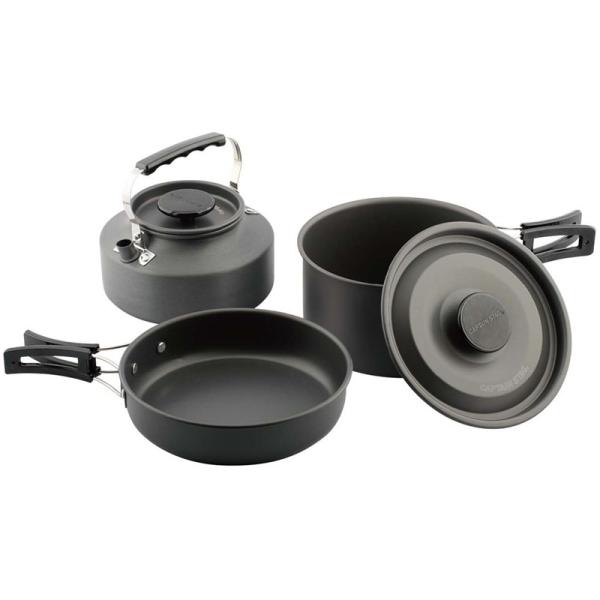 サイズ：１７ｃｍ鍋/外径１７０×高さ９０ｍｍ（本体のみ）、１７ｃｍ鍋蓋/外径１７３×高さ２０ｍｍ、１８ｃｍフライパン/外径１８０×高さ４０ｍｍ（本体のみ）、ケトル/外径１５０×高さ４０ｍｍ（本体のみ）、収納サイズ/外径１８３×高さ１０５ｍｍ...