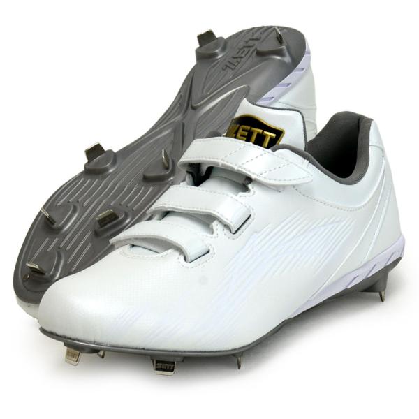 ZETT 埋込みスパイク ネオステイタスWMB新開発3Eαラストを採用したシューズフォルムとフィット感がある新商品埋込みスパイクネオステイタスWMB３本ベルト式。3Eαラストの特性はつま先甲部を低設定することでフット感を向上させ、ボールガウ...