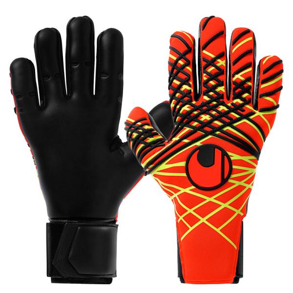 uhlsport ファイアエディション アブソルートグリップ ハーフネガティブ フィットフィット感を重視してタイトに設計された軽量モデル。ハーフネガティブとのコンビネーションで指の操作性も高く、バックハンドはシリコン＆テキスタイルを採用し通...