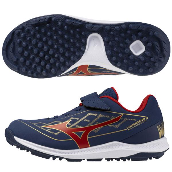 MIZUNO クッションレボダイア トレーナー Jr. (野球/ソフトボール) グリップ力と足への優しさを追求。クッションレボシリーズの野球専用トレシュー。ジュニアにお薦めのゴム紐×ベルト仕様。■素材甲材：人工皮革、合成繊維底材：合成底■質...
