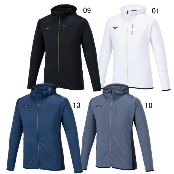MIZUNOミズノプロ フルZIPフーディ(薄手) (ユニセックス) シックなデザインのニットフーディ。薄手素材採用のため幅広いシーズンで活躍。■ポケットなし■脇ポケット付き■裾バインダー仕様■袖口バインダー仕様■本体：ポリエステル100％...