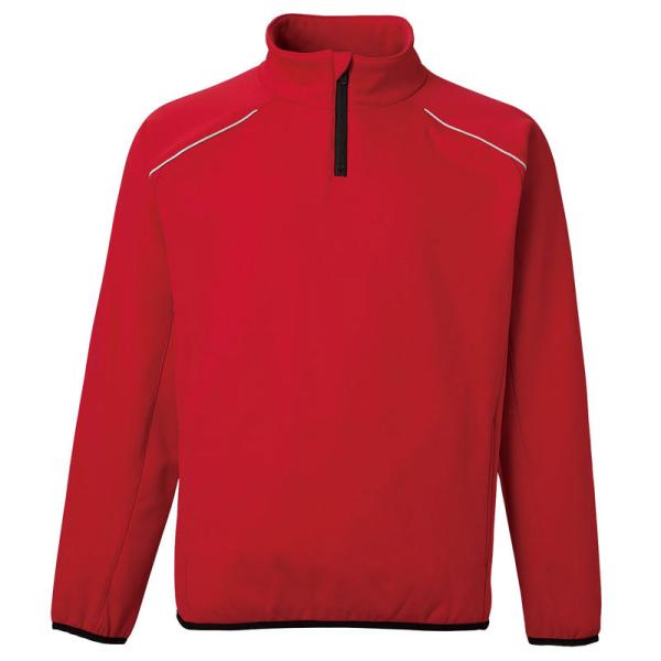 商品説明肌面フリースの衿付ハーフジップトップ ・表撥水・ストレッチ・保温・ロゴなし高校野球対応素材:ポリエステル100％原産国:Chinaカラー:(RD)レッド