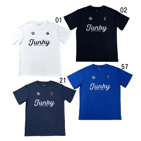 SOCCER JUNKY Cursive ひんやりプラTEEひんやり素材を採用したプラTEE。ストレッチも効いた暑さ対策にもバッチリな1枚。 ■素材：ポリエステル100％■カラー：01[ホワイト]02[ブラック]21[ネイビー]57[ブルー...