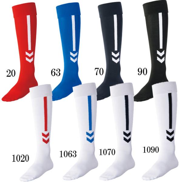 hummelジュニアプラクティスストッキングストッキング ■素材：ポリエステル・ポリウレタン■サイズ：22〜25cm■カラー：（20）レッド（63）ロイヤルブルー（70）ネイビー（90）ブラック（1020）ホワイト×レッド（1063）ホワイ...