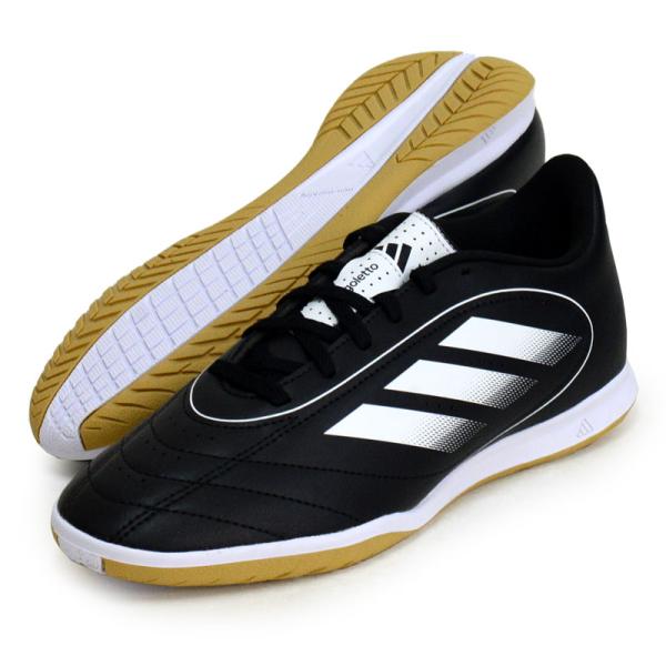 adidas GOLETTO IX IN ゴレット1. 耐久性と柔軟性に優れたシンセティックレザーアッパーが足の形状に適応 2. パーフォレーションで通気性をプラス 3. フラットなインドアコート専用のノンマーキングラバーアウトソールにより...