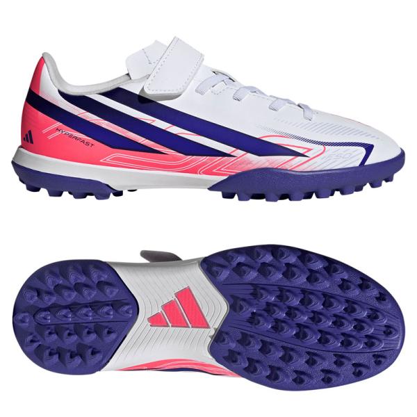 adidas F50 HYPERFAST CLUB H＆L TF J キッズ F50 ハイパーファスト Club 面ファスナー TF サッカーターフ用（トレーニングシューズ）で、子どものエネルギーを解き放つ。「Cause Chaos」のデザ...