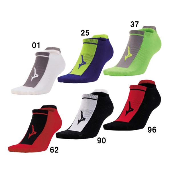 MIZUNO　ソックス(アンクル／滑り止め付)陸上競技に適した滑り止め付のソックス■素材：綿、アクリル、その他■サイズ23〜25cm／6.5cm（ベロ含まない）25〜27cm／6.8cm（ベロ含まない）■カラー01：ホワイト×グレー25：ブ...