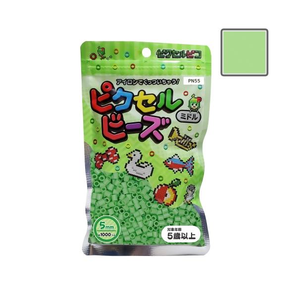 ■ 商品説明 ■ 種類：ピクセルビーズ （5mm） サイズ：直径 5mmカラー：ライトグリーン数量：約 1,000粒RGB数値：R:173 G:220 B:145一般的な5mmサイズのビーズと互換性のあるハードタイプのビーズです。形状の変化...