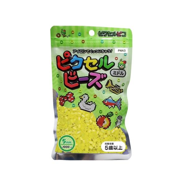 ■ 商品説明 ■ 種類：ピクセルビーズ （5mm）サイズ：直径 5mmカラー：ネオンイエロー数量：約 1,000粒一般的な5mmサイズのビーズと互換性のあるハードタイプのビーズです。形状の変化が少ないため、立体作品の制作にも適しています。フ...