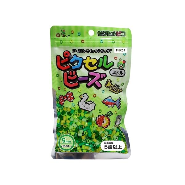 ■ 商品説明 ■ 種類：ピクセルビーズ （5mm） サイズ：直径 5mmカラー：通常カラーのグリーン系統 5色のランダムアソートミックス数量：約 1,000粒一般的な5mmサイズのビーズと互換性のあるハードタイプのビーズです。形状の変化が少...