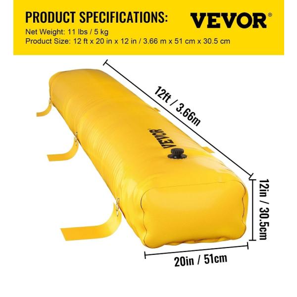 製品説明PVC素材 &amp; 12フィートL x 20インチ W x 12" H (3.66m x 51cm x 30.5cm) 耐久性・再利用可能優れた洪水制御サイズは長さ12フィート x 幅20インチ x 高さ12インチです。長いバリ...