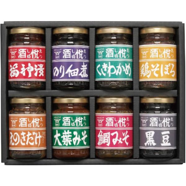 内容:福神漬90g・のり佃煮95g・くきわかめ75g・鶏そぼろ50g・えのきだけ90g・大葉みそ100g・鯛みそ100g・黒豆100g各1瓶賞味期限:2026年9月30日アレルゲン:小麦・大豆・鶏肉