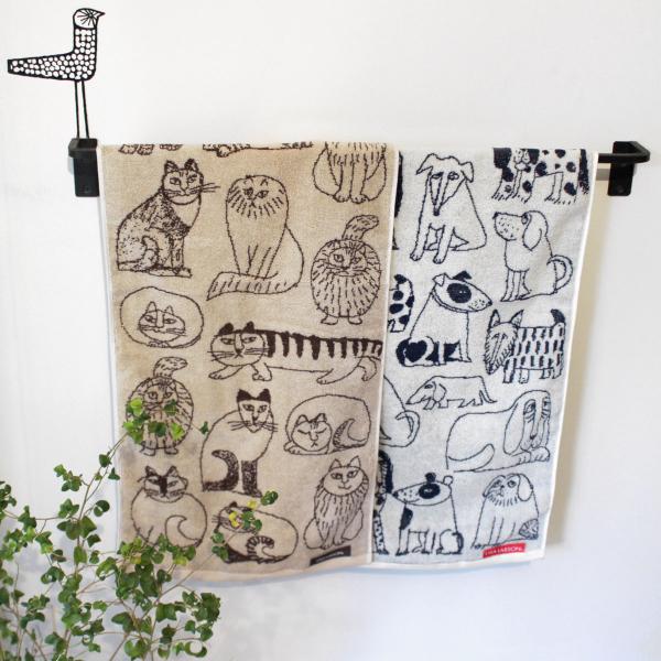 スウェーデンを代表する陶芸作家、リサ・ラーソンが描く可愛いフェイスタオル。素朴な手書きの線を活かしたちょっとラフなデザイン。お気に入りの猫や犬がおすまし顔で、とってもキュート丈夫なジャガードパイル織で使い勝手が良く、自分使いにもギフトにもう...