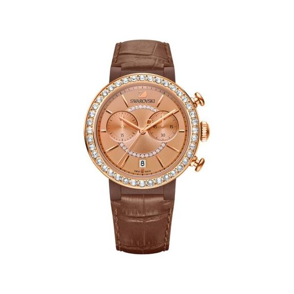 スワロフスキー 『Citra Sphere Chrono ウォッチ, Brown』です。クリスタルで華やかさを添えた、スポーティーで現代的なウォッチ。革新的なグラスファイバー製ケースとブラウンのレザー型押しストラップを使用し、軽くつけ心地の...