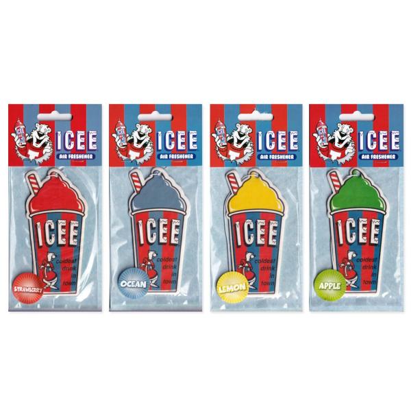 アイシー(ICEE)のエアフレッシュナーになります。１９５７年にスタートしたアメリカのフローズンドリンクブランド、アイシー(ICEE)。フルーツフレーバーを効かせたシェイクのようなドリンクで有名ですね♪こちらはそんなアイシーの紙製芳香剤です...
