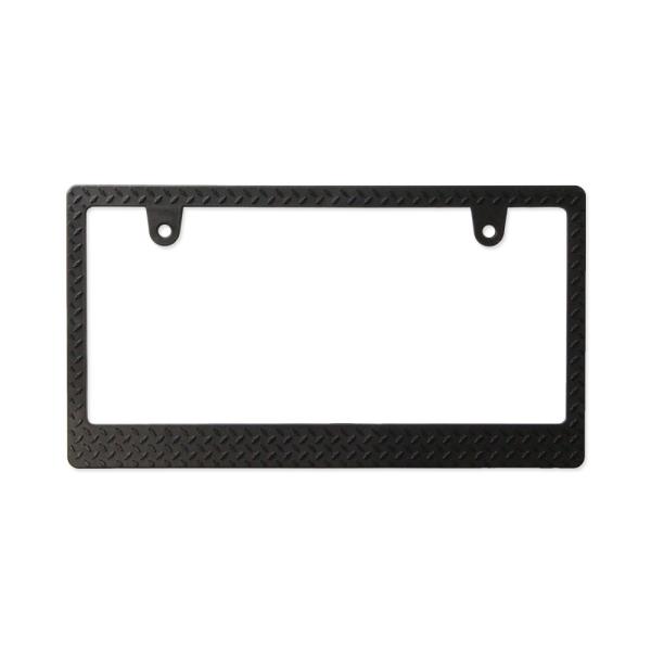 車のナンバープレート用フレーム/新基準適用タイプになります。愛車をお手軽にアメリカンカスタムできるカーアクセサリーです。重厚感のある鋼板（ダイヤモンドプレート）のような立体加工が施してあります！トラックやSUVなどアクティブな車にピッタリな...