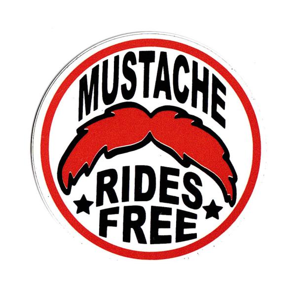 MUSTACHEのステッカーになります。アメリカでは長年流通している色褪せない人気のスタンダードステッカー。ちょっとチープで味のあるデザインが貼りやすくてイイんですよね！こちらは「口ひげの方は自由に乗れます」。バイカー向けですね、プリングル...