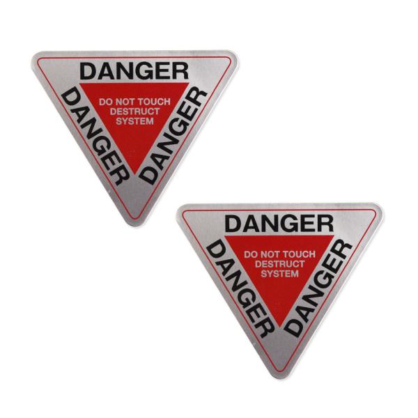 デンジャー（DANGER）のステッカー２Pセットです。トライアングルにカットされたDANGERステッカーです。中央には自爆装置を表すメッセージというちょっと面白いデザイン♪２Pセットなのでバイクのタンクやヘルメットなどにもイイですね！アルミ...