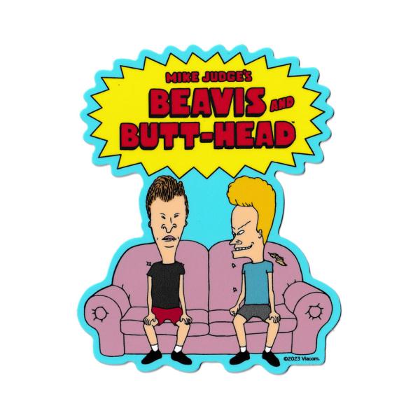 ビーバス・アンド・バットヘッドのステッカーになります。９０年代にMTVに登場したブラックコメディアニメ、Beavis and Butt-Head。冒頭に「絶対に真似をしないでね」なんてナレーションが入ってましたね！こちらはソファーで何やら企...