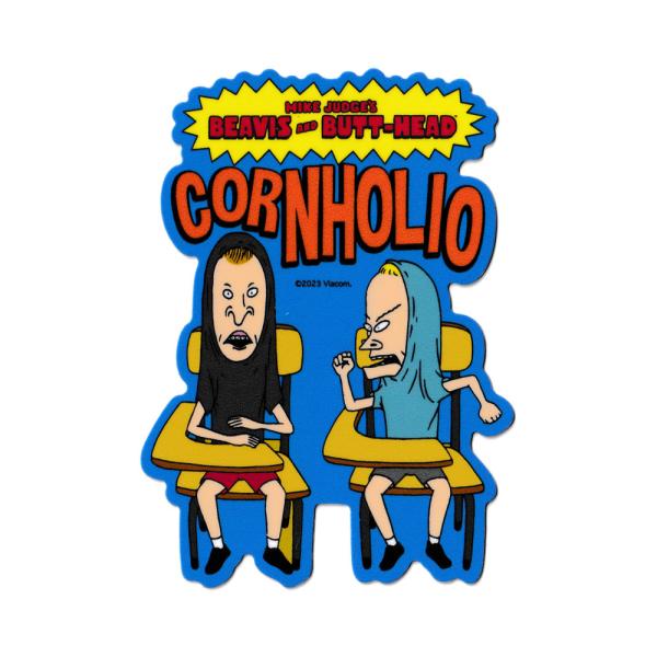 ビーバス・アンド・バットヘッドのステッカーになります。９０年代にMTVに登場したブラックコメディアニメ、Beavis and Butt-Head。冒頭に「絶対に真似をしないでね」なんてナレーションが入ってましたね！こちらは「肛門マン」の恰好...