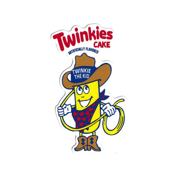 アメリカンな企業系キャラクターステッカーになります。アメリカの超有名スポンジケーキブランド、トゥインキーズ。トゥインキー・ザ・キッドの名で知られるカウボーイのキャラクターです♪屋外でも使用可能なビニール製ステッカーです。カンパニー系キャラク...