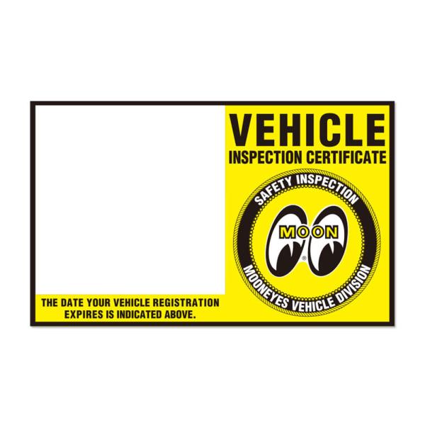 ムーンアイズのインスペクション（INSPECTION）ステッカーになります。車検ステッカーが運転席側に貼ってある車に最適です！ホットロッドカルチャーとアメリカ西海岸のライフスタイルを提案するムーンアイズ。車検ステッカーをアメリカンにドレスア...