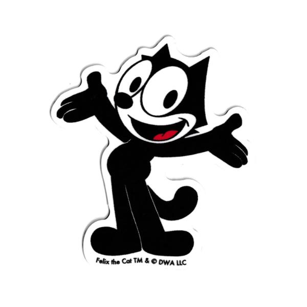フィリックス・ザ・キャットのステッカーになります。世界で最も有名な黒猫とされるアメリカのキャラクター、FELIX THE CAT。コミックやアニメ、商品マスコットなど輝かしい経歴の持ち主ですね！こちらはウエルカムポーズのフィリックス君。屋内...