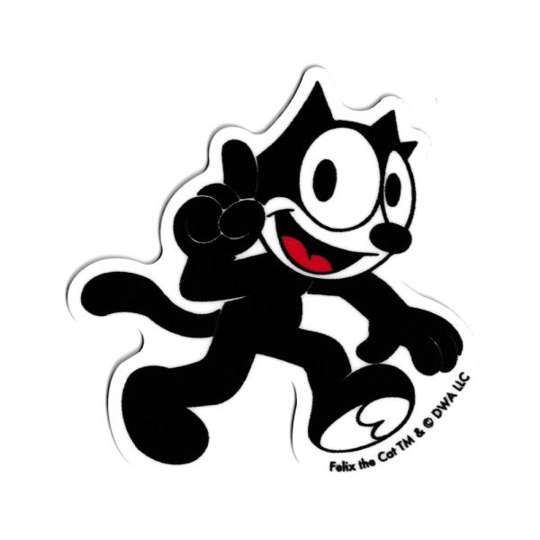 フィリックス・ザ・キャットのステッカーになります。世界で最も有名な黒猫とされるアメリカのキャラクター、FELIX THE CAT。コミックやアニメ、商品マスコットなど輝かしい経歴の持ち主ですね！こちらはご機嫌な表情でノンノンなフィリックス君...