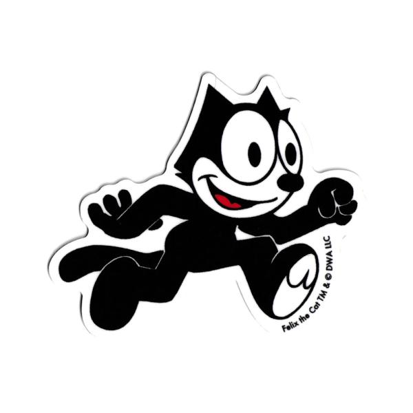 フィリックス・ザ・キャットのステッカーになります。世界で最も有名な黒猫とされるアメリカのキャラクター、FELIX THE CAT。コミックやアニメ、商品マスコットなど輝かしい経歴の持ち主ですね！こちらはランニングしているフィリックス。屋内外...