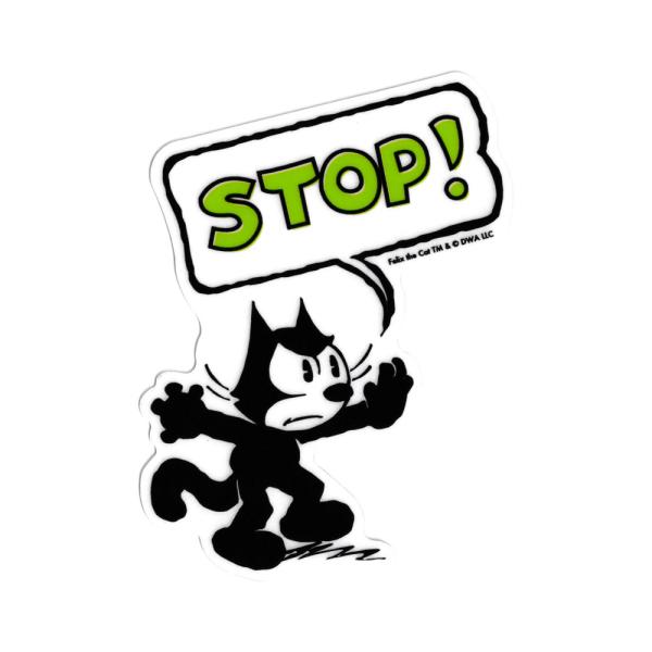 フィリックス・ザ・キャットのステッカーになります。世界で最も有名な黒猫とされるアメリカのキャラクター、FELIX THE CAT。コミックやアニメ、商品マスコットなど輝かしい経歴の持ち主ですね！こちらはオールドフィリックスが交通整理でもして...
