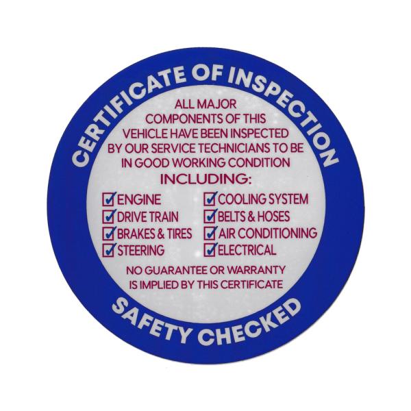 アメリカンな車両点検証ステッカーです。車両点検事項が記された裏貼りタイプのステッカー、CERTIFICATE OF INSPECTION。点検事項にチェックが入った雰囲気バツグンのデザイン。車検制度のないアメリカでは定期的に整備を施しこの類...