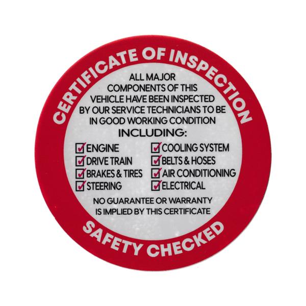 アメリカンな車両点検証ステッカーです。車両点検事項が記された裏貼りタイプのステッカー、CERTIFICATE OF INSPECTION。点検事項にチェックが入った雰囲気バツグンのデザイン。車検制度のないアメリカでは定期的に整備を施しこの類...
