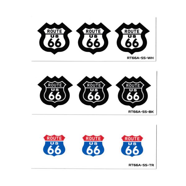 ルート６６のステッカーです。アメリカを東西に横断するマザーロード、ROUTE66。アメリカンポップカルチャーのアイコンとしても有名ですね！コチラは定番のシールド型ロードサイン♪タテ約２センチの超ミニサイズ、３ピースセットです。屋内外で使用可...