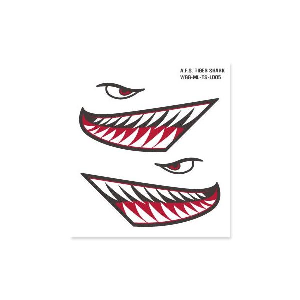 タイガーシャークステッカーになります。アメリカ軍戦闘機のような無骨で男前なカスタムを楽しもう♪大好評のエアファイターシンボルステッカーシリーズ！士気を鼓舞し、敵を威嚇するノーズアートの世界。中でもキャッチーなタイガーシャークマウスは大人気♪...