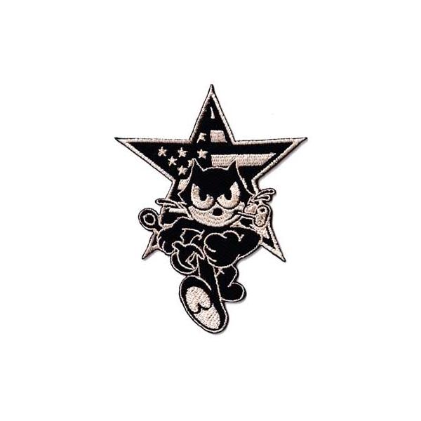 フィリックス・ザ・キャットのワッペンになります。根強い人気を誇るアメリカのネコキャラクター、FELIX THE CAT。スターをバックにメカニック気取りのフィリックスのデザイン♪アイロンの熱で生地に接着できるアイロンワッペンです。シャツやジ...