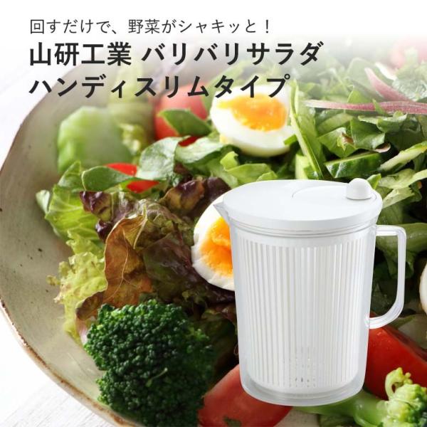 【商品情報】●遠心力で水を飛ばし、手を汚さずに野菜の水切りをしっかり行えます。●水気を切ることで野菜がしなしなせずシャキシャキに。●ハンディスリムタイプ。【商品仕様】●サイズ：幅190×奥行157×高さ170mm●重量：525ｇ●オケ容量：...