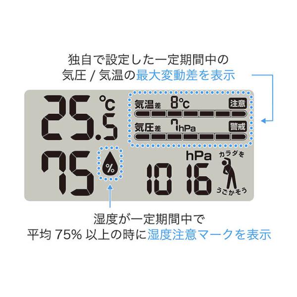 [キーワード]気圧がわかる温湿度計 天気deミカタ 気圧計 気象 自律神経 頭痛 対策 温度計 湿度計 実用的 プレゼント おすすめ O-707WT ドリテック