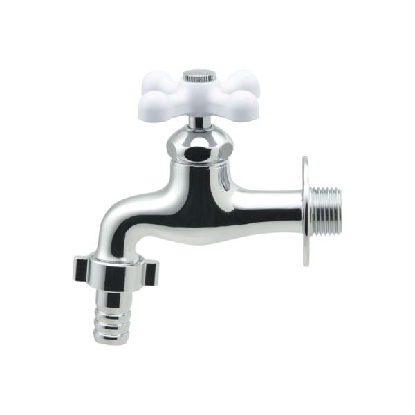 【商品情報】●ホワイトクロスハンドルがオシャレな呼13のガーデン用単水栓です。【特長】●樹脂製の丸みを帯びた白いハンドルがかわいい蛇口です。●内径15ミリのホースを簡単に取付けることができます。●庭の水まわりのプチリフォームに最適です。●先...