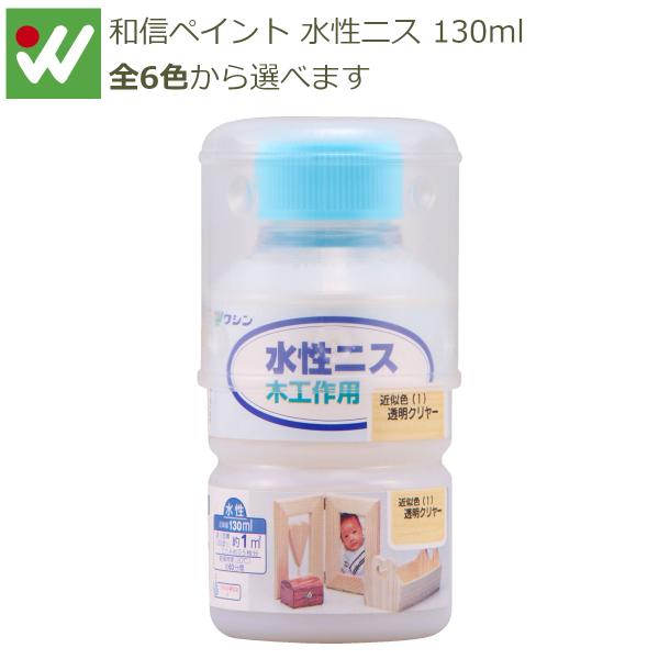 手軽に塗れる水性塗料で、着色とニス塗りが同時にできます。乾きが速く、密着性に優れ、ほとんど色あせしません。乾いた後も塗膜がやわらかい性質を持つため、床・テーブル・棚板などの実用的なものには不向きで、屋内に飾る工作品などに適しています。【用途...