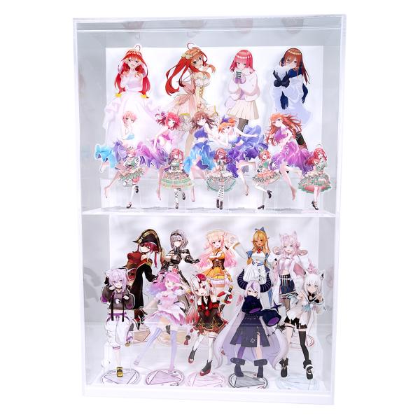 外寸サイズ：幅45cm　奥行：15.3cm　高さ：66cm　国産アクリルクリア・国産アクリル白棚サイズ(2枚付)：幅44cm 奥行13cmコの字スタンド（2個付）：サイズ 幅43cm 奥行8cm 高さ6cm大きなものは、そのまま設置、小さな...