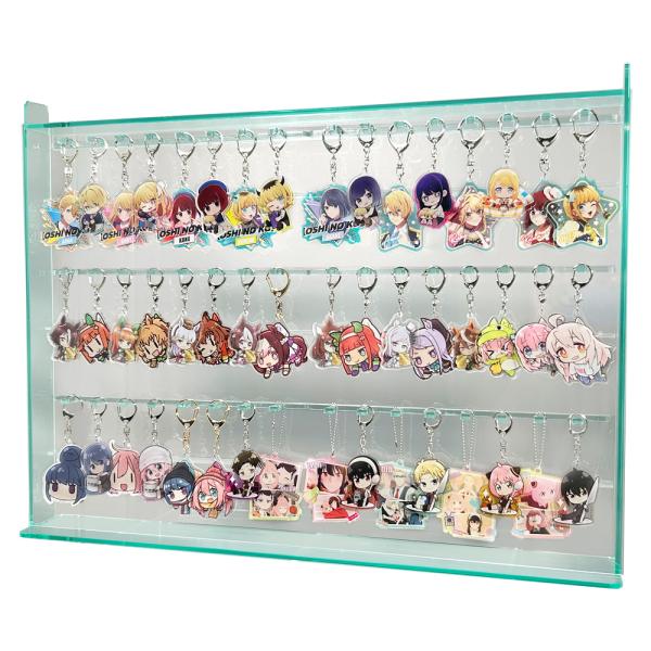国産のアクリルを使ったアクリルケースです。外国産や成形品とはアクリルの透明度が違い、とても綺麗です。48個引掛け部分があります。取外しがとてもしやすく、フタもあるのでホコリからも守ってくれます。本体サイズ:幅60cm×奥行4.5cm×高さ4...