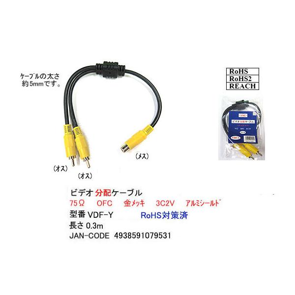 CA　2分配ケーブル業務用や展示説明等に2台のモニター接続が簡単画像編集用としても便利　ビデオ端子を2つに分配して同じ画像を2台で表示できるようにします。　75Ωの高品質ケーブル使用で安心してご利用いただけます。※1つの信号を２つに分配いた...