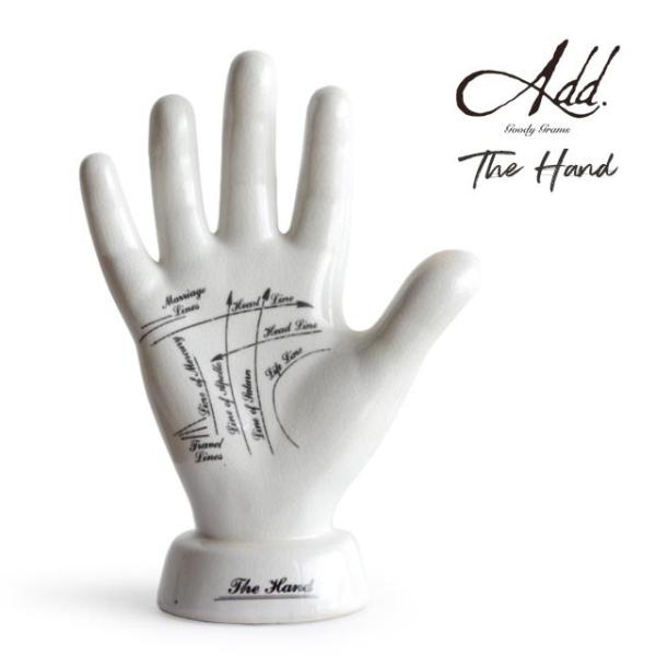 英語で簡単な手相が書かれたハンドオブジェ。人体模型のような医療機器のような独特の雰囲気です。ホワイトの磁器でできた本体には貫入(ひびの模様)が入っており、真っ白でないのがポイントです。筆記体の英字で生命線(Life line)や結婚線(Ma...