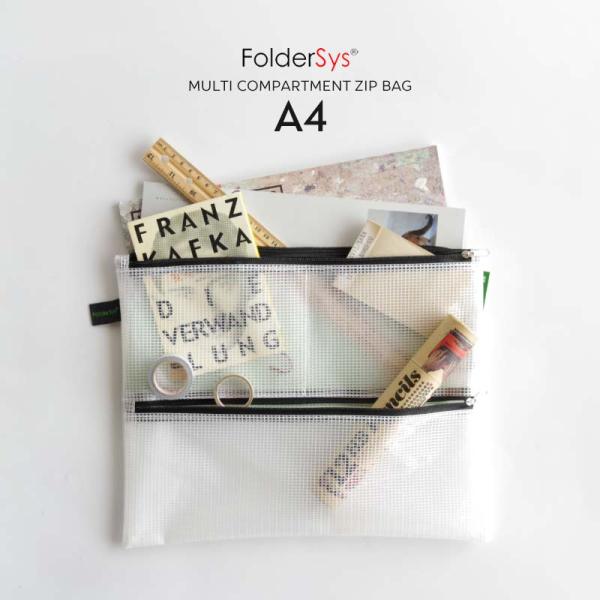 〈FolderSys|フォルダーシス〉は、環境に配慮した最新素材を使用して、さまざまなバリエーションの製品を生み出しているドイツのオーガナイザーブランド。表面に3つ、裏側全面には大きなポケットが1つ。4つの区画で収納可能なジップバッグは、バ...